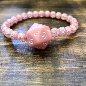 Dnd Bracelet, Rose Crackle Quartz Beads, Elastic Bracelet, Dice, Dnd ...