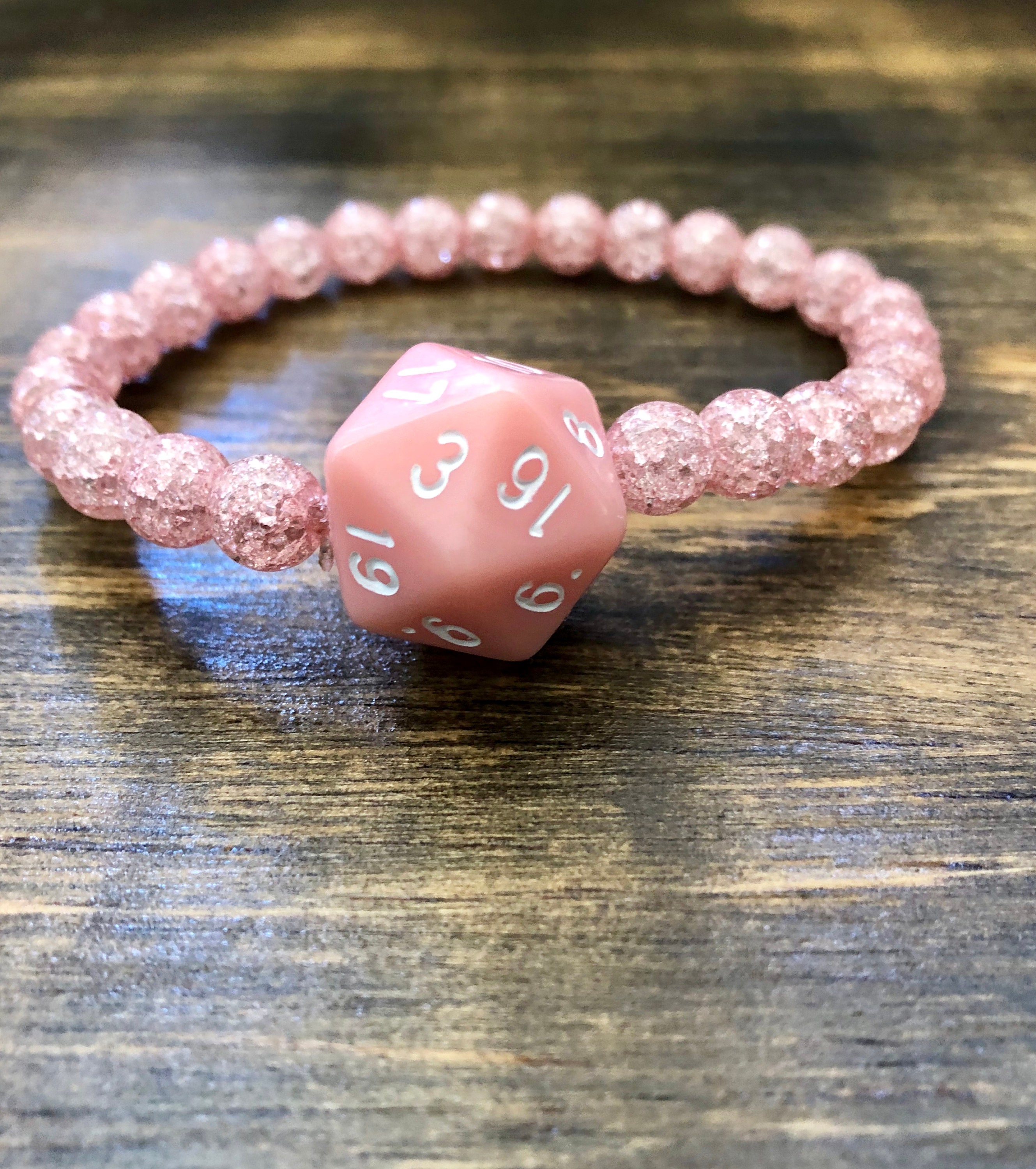 Dnd Bracelet Rose Crackle Quartz Beads Elastic Bracelet | Etsy