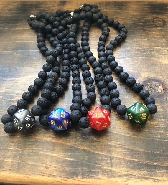 DnD Necklace DnD D20 MTG Lava Rock Beads & Sterling | Etsy