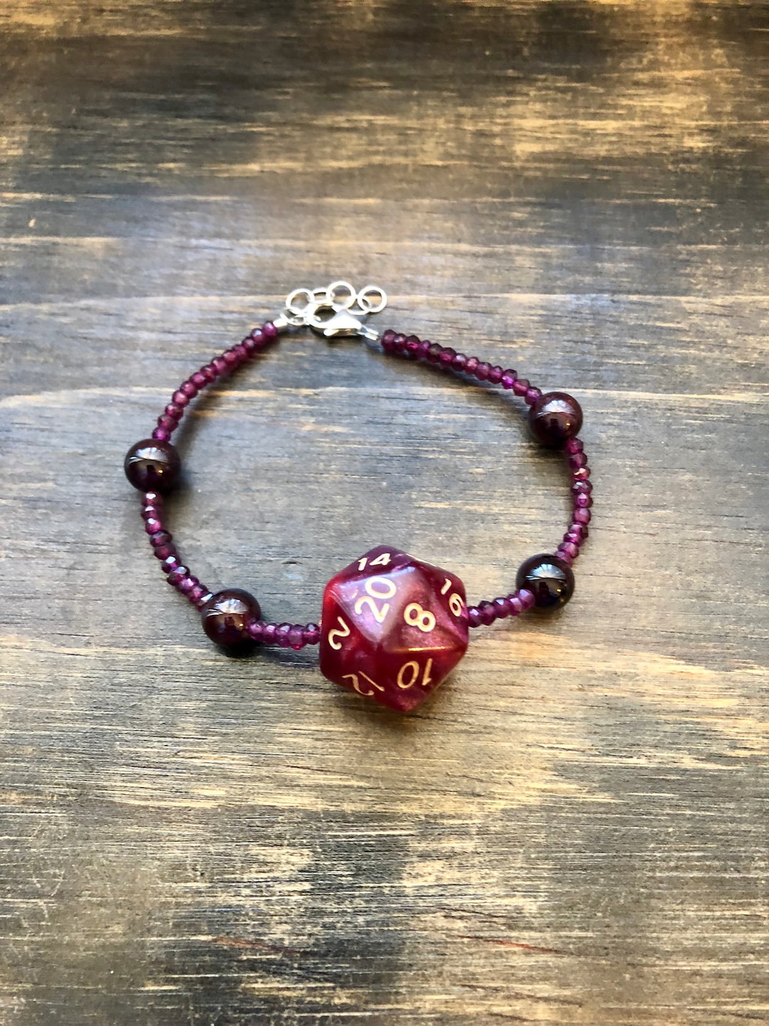 Dnd Bracelet, Dnd, D20, MTG, Garnet, Sterling Silver, RPG, Polyhedral ...