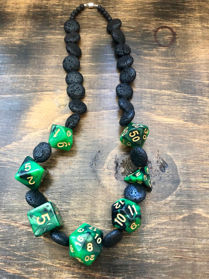 Dnd Necklace, 18.5", Dnd, D20, MTG, Lava Rock Beads & Sterling Silver ...