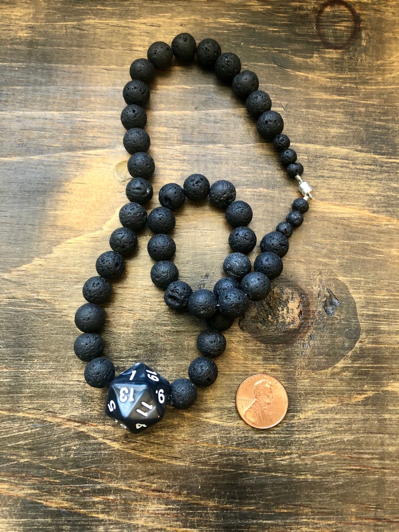 DnD Necklace DnD D20 MTG Lava Rock Beads & Sterling - Etsy España