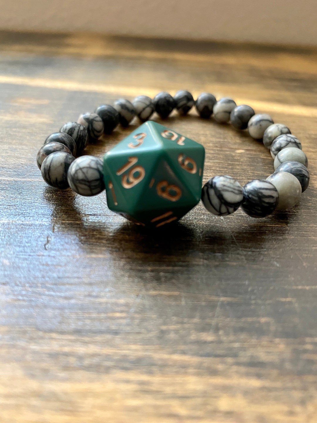 Dnd Bracelet, Silkstone Beads, Elastic Bracelet, Dice, Dnd, D20, MTG ...