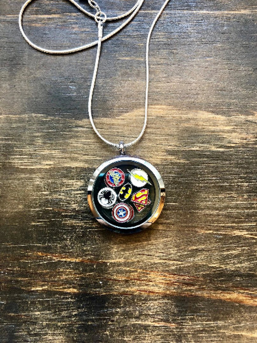Super Hero Necklace, Floating Locket, Living Locket, Spiderman, Flash ...