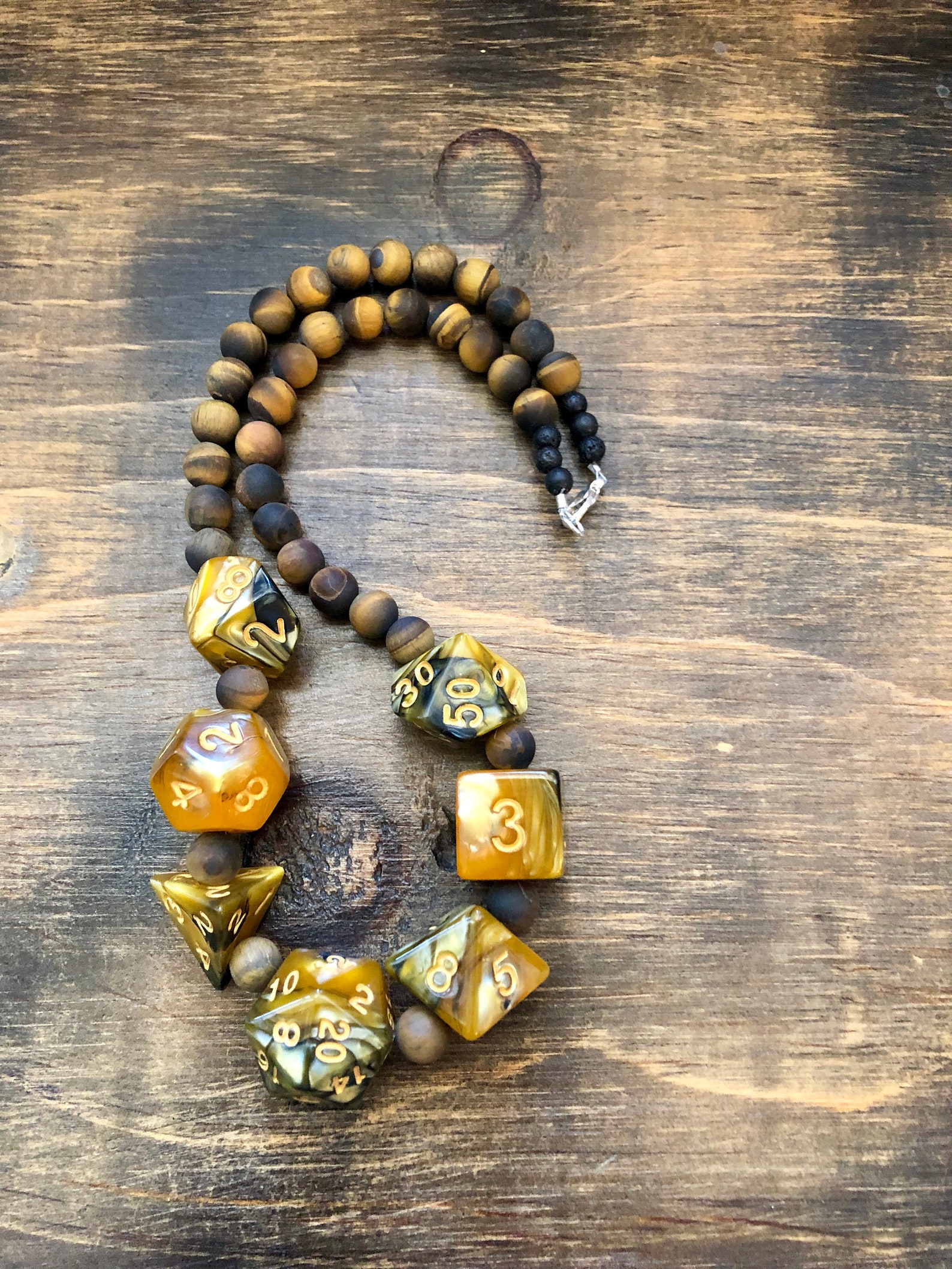 Dungeons and Dragons Necklace, Dnd, Tigers Eye Beads, Sterling Silver ...