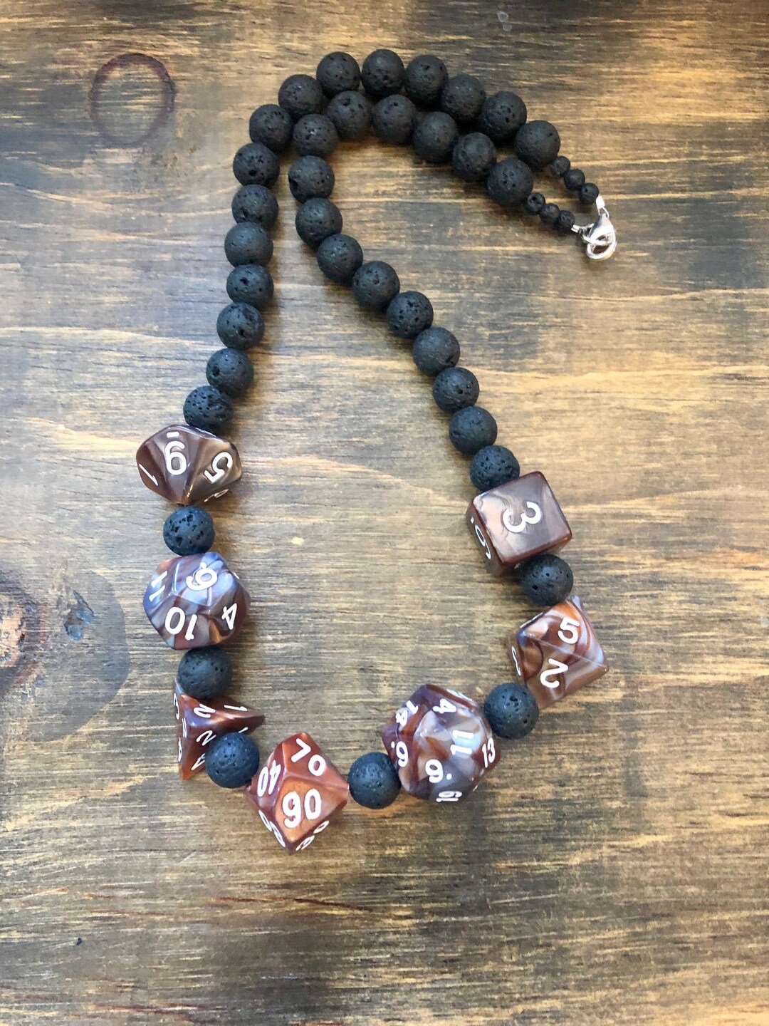 Collar DnD, 20, DnD, D20, MTG, Lava Rock Beads & Sterling Silver ...
