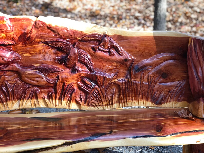 Custom Carved Cedar Bench: Chainsaw Carving and Jand Detailing - Etsy