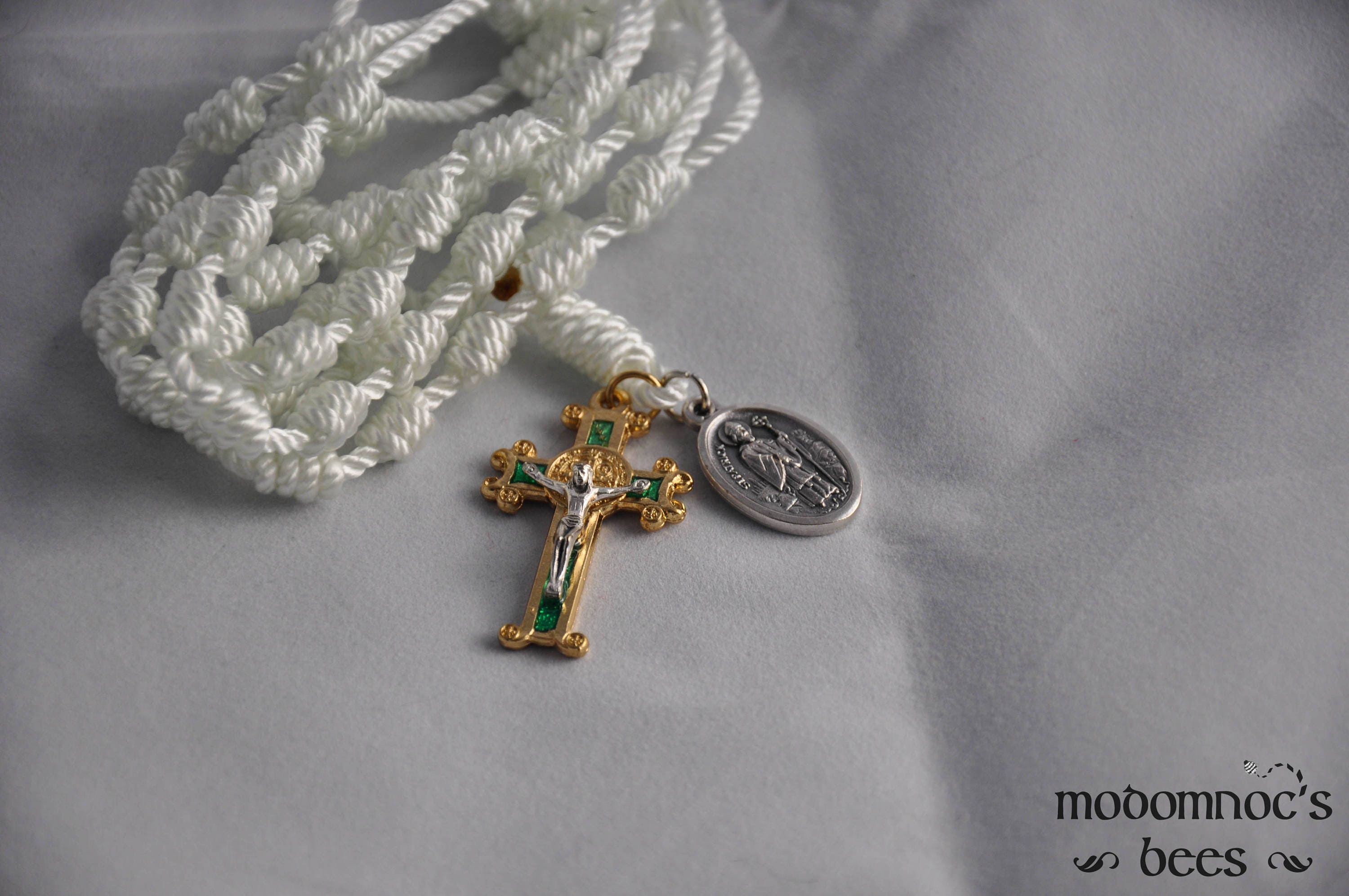 White Celtic Irish Knotted Twine Rosary Featuring a St. Patrick & St ...