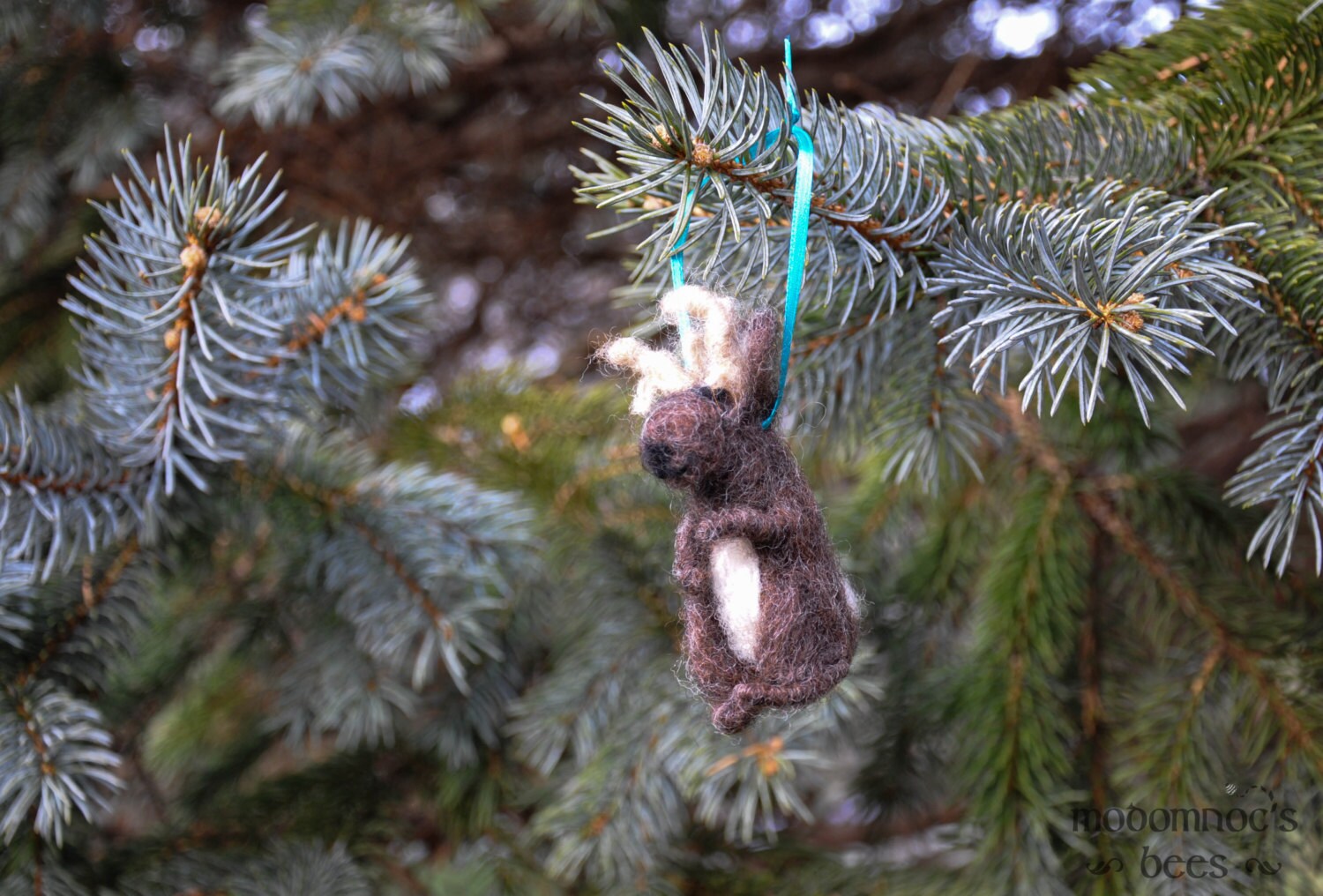 Unique Jackalope Needle-Felted Wool Christmas Ornament with Bright Teal ...