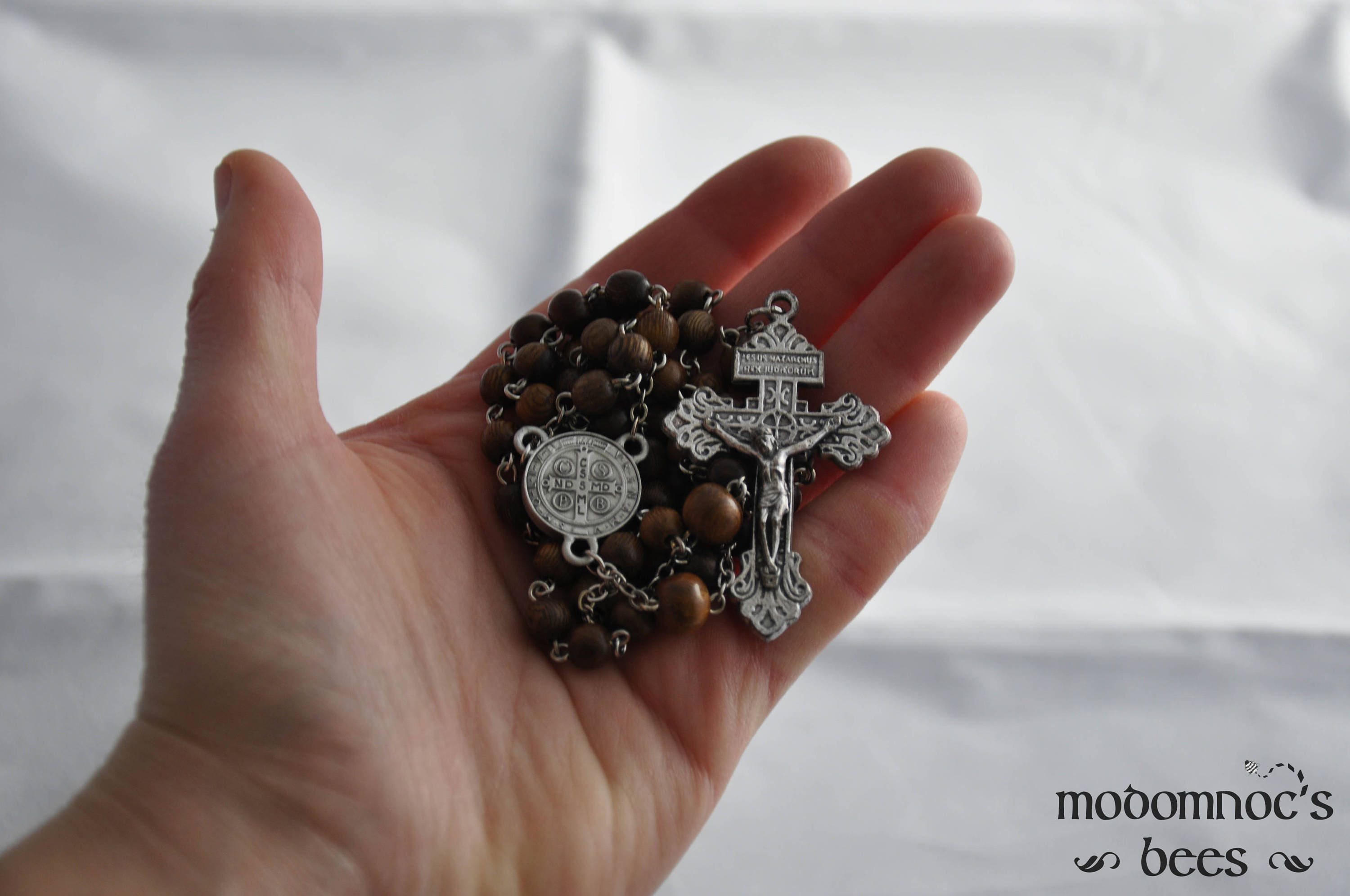 Handcrafted Robles Wood Bead & Chain Rosary Featuring a Pardon Crucifix ...