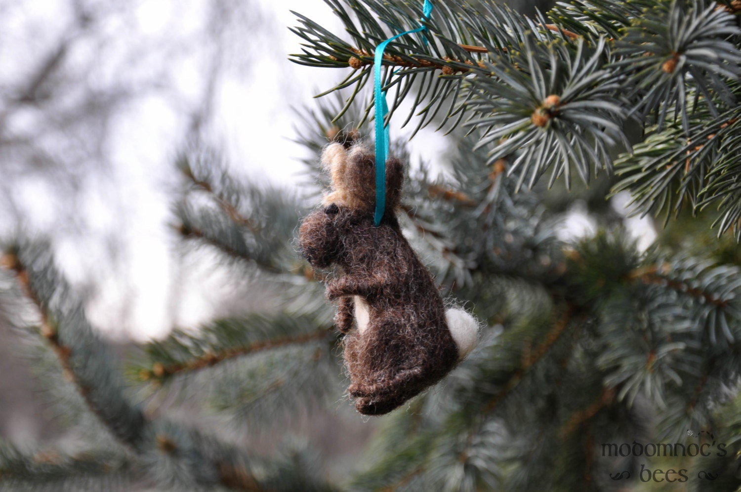 Unique Jackalope Needle-Felted Wool Christmas Ornament with Bright Teal ...