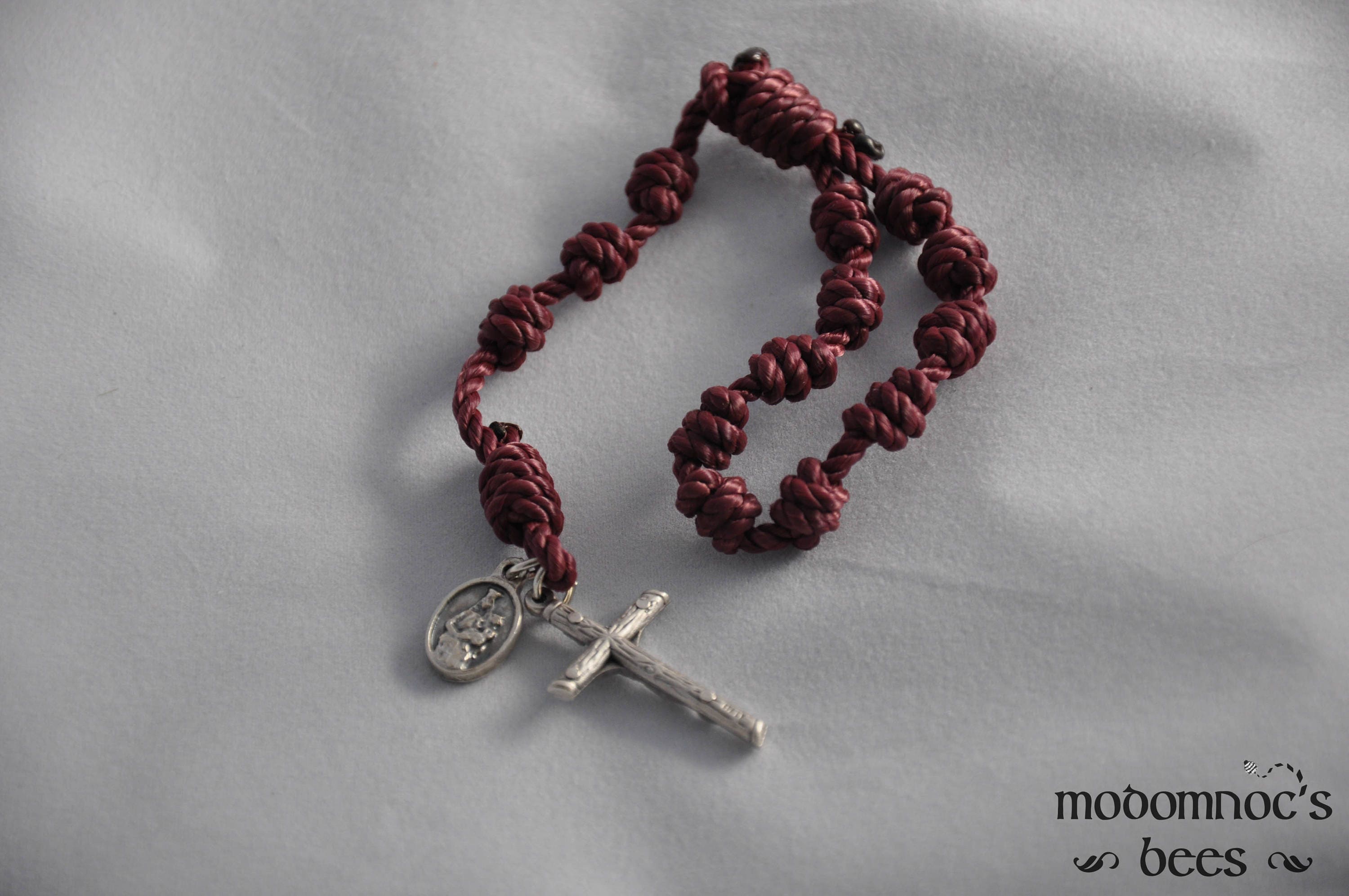 Maroon Wine Red Single Decade Knotted Twine Rosary Featuring a Wood Log ...