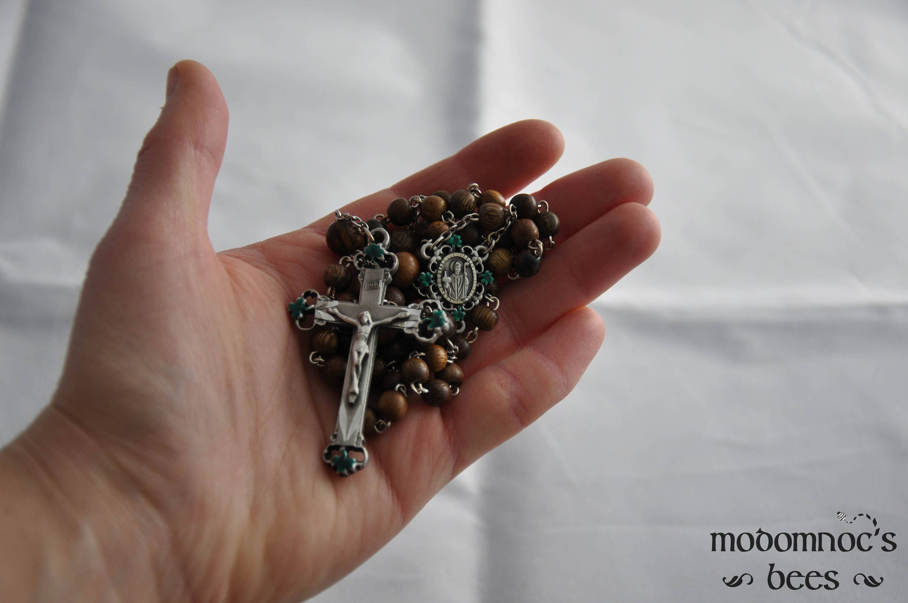 Handmade Wood Robles Bead & Chain Celtic Irish Rosary: Features a ...