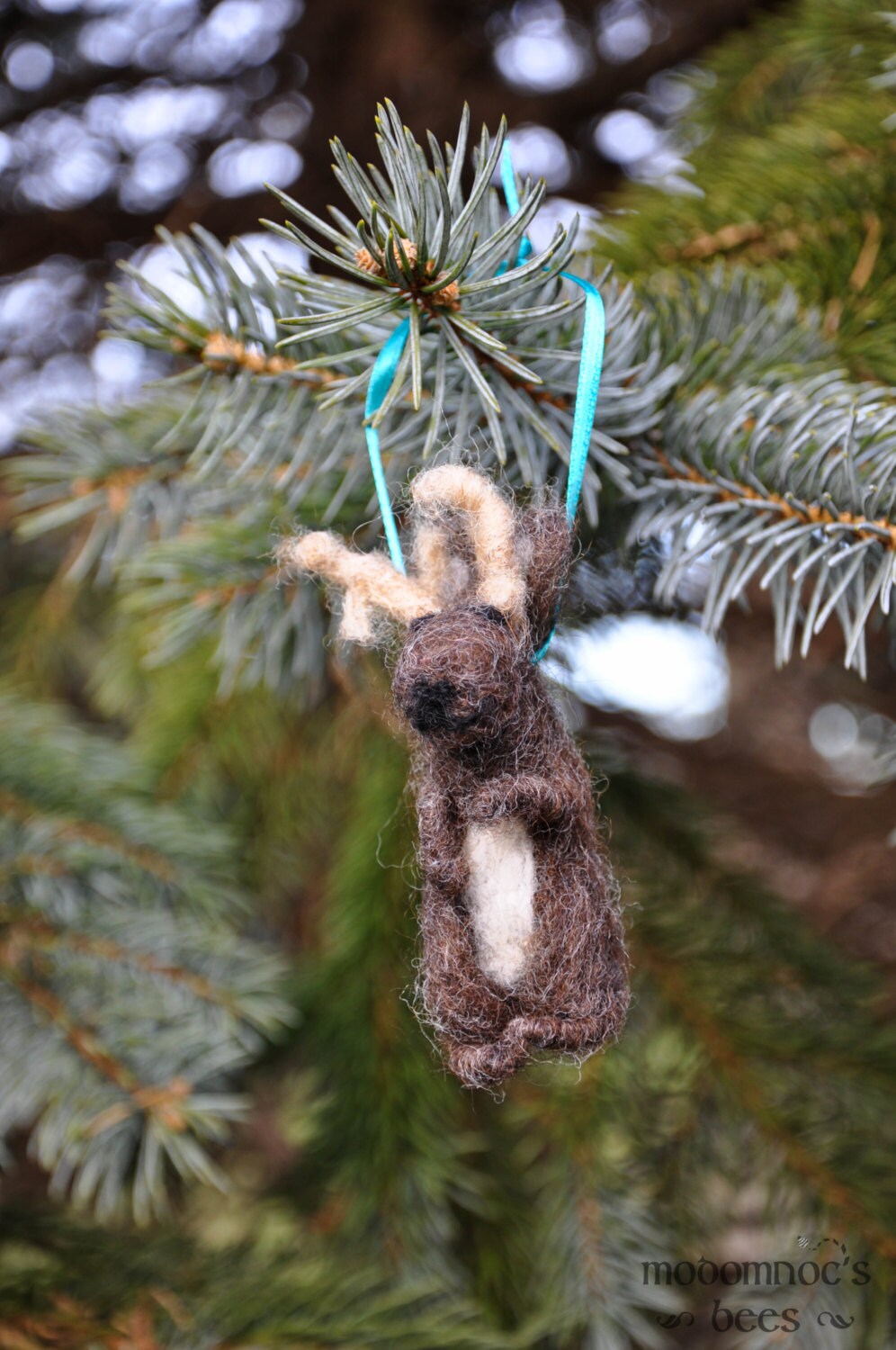 Unique Jackalope Needle-Felted Wool Christmas Ornament with Bright Teal ...