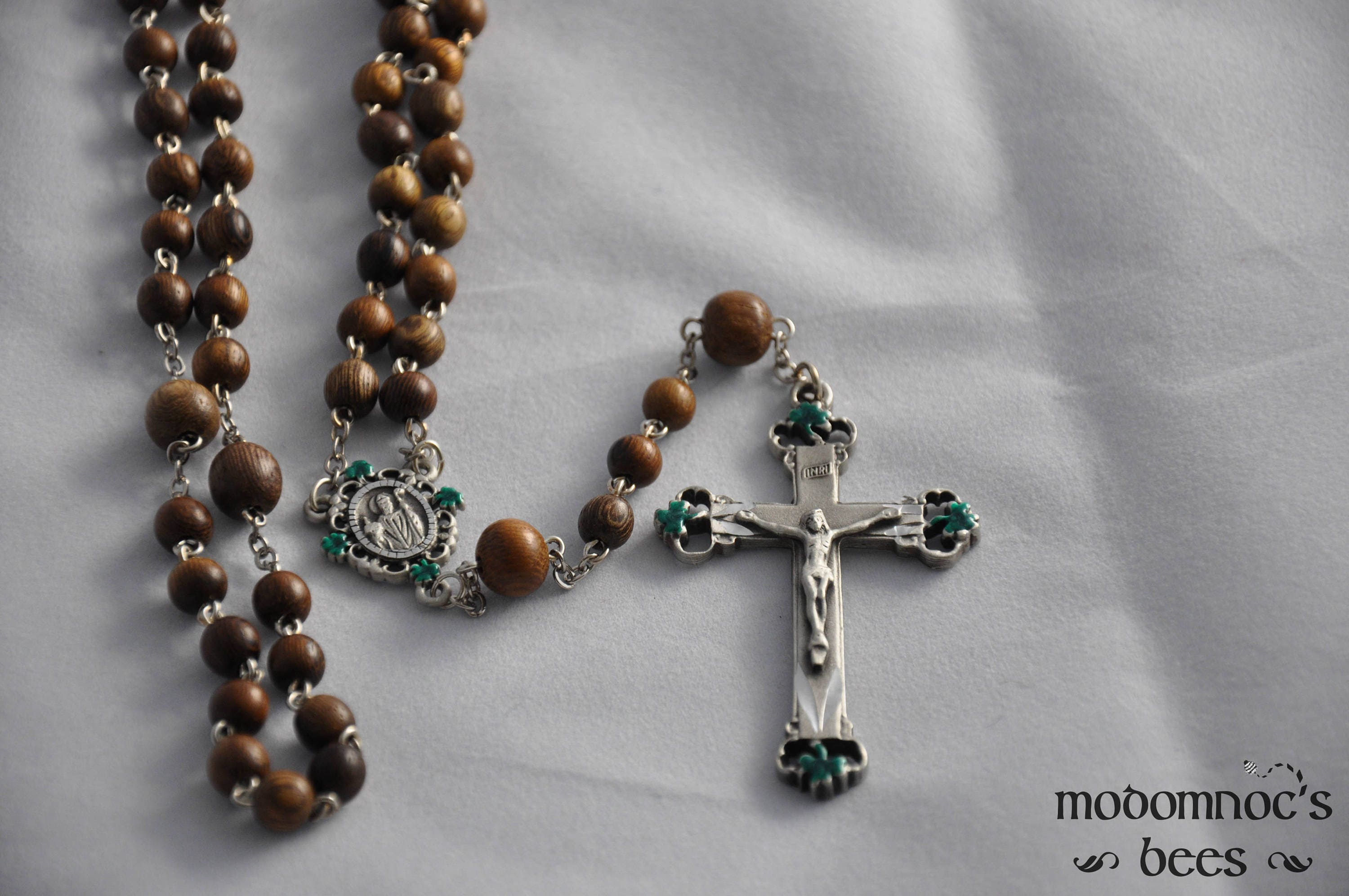 Handmade Wood Robles Bead & Chain Celtic Irish Rosary: Features a ...