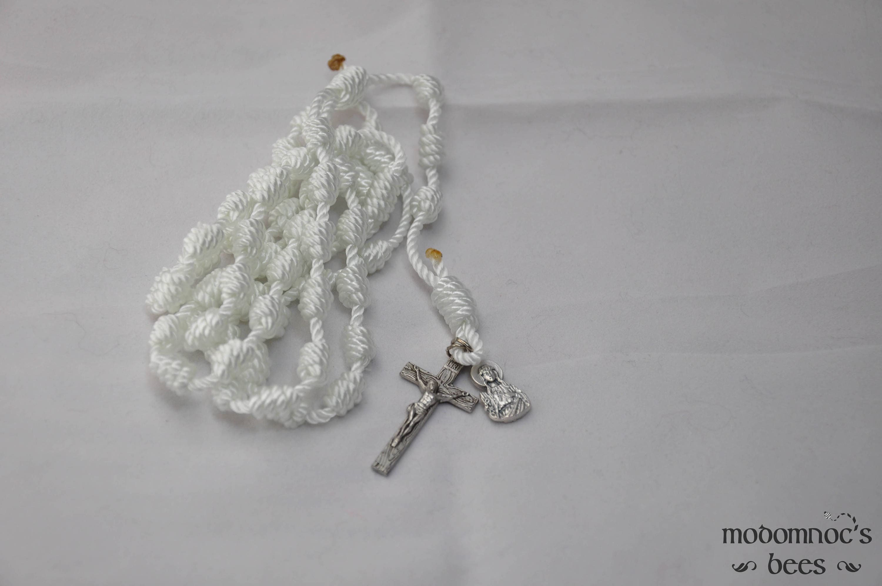 St. Philomena Patron Saint White Knotted Twine Rosary Featuring a ...
