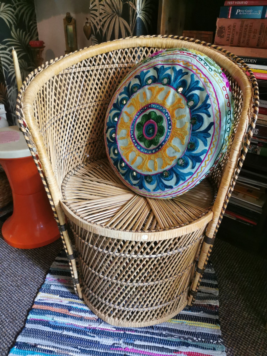 Vintage Mid Century Wicker Barrel Chair. 1970s Round Peacock Chair ...
