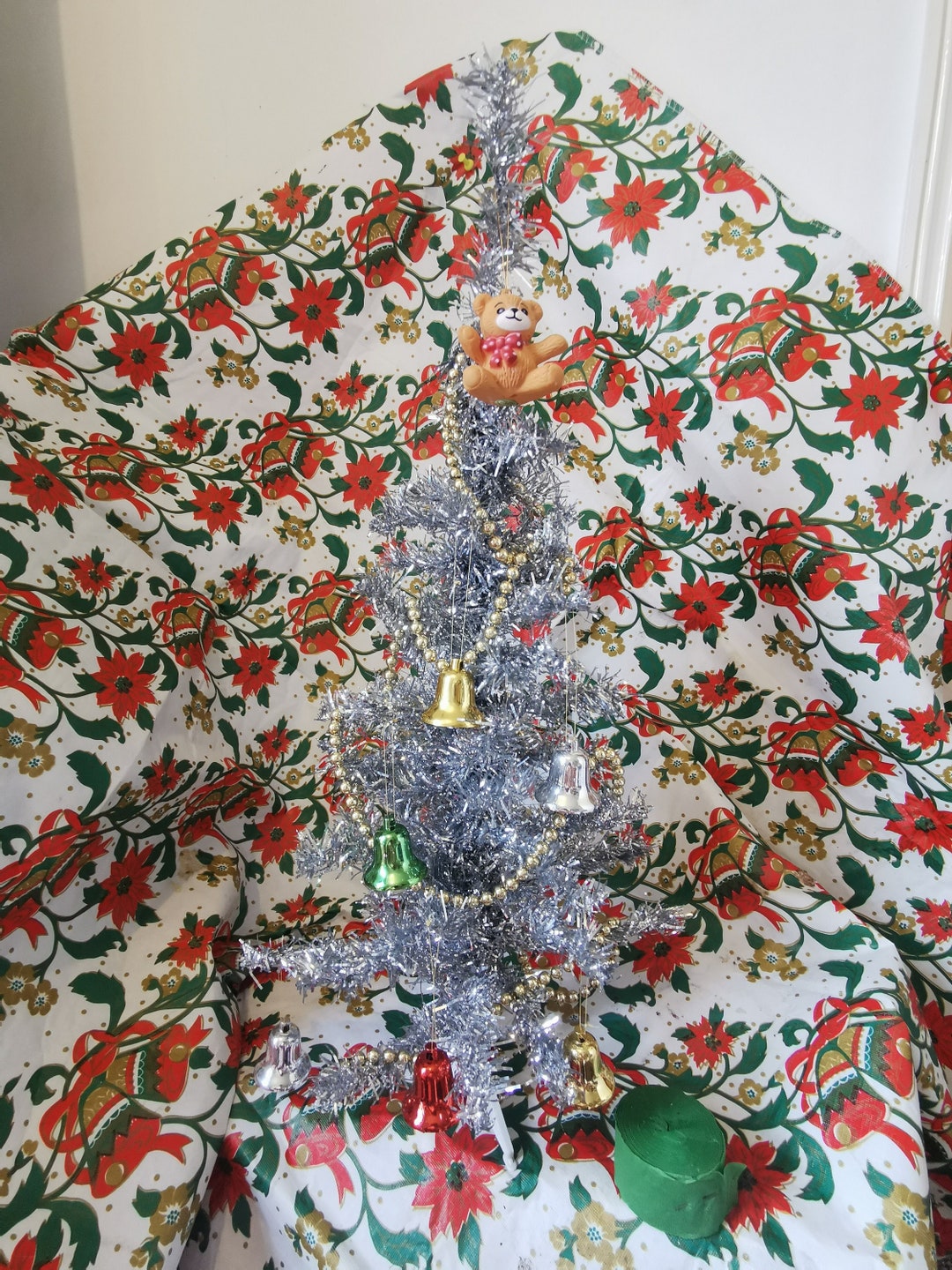 Vintage Silver Tinsel Christmas Tree Bundle With Decorations - Etsy