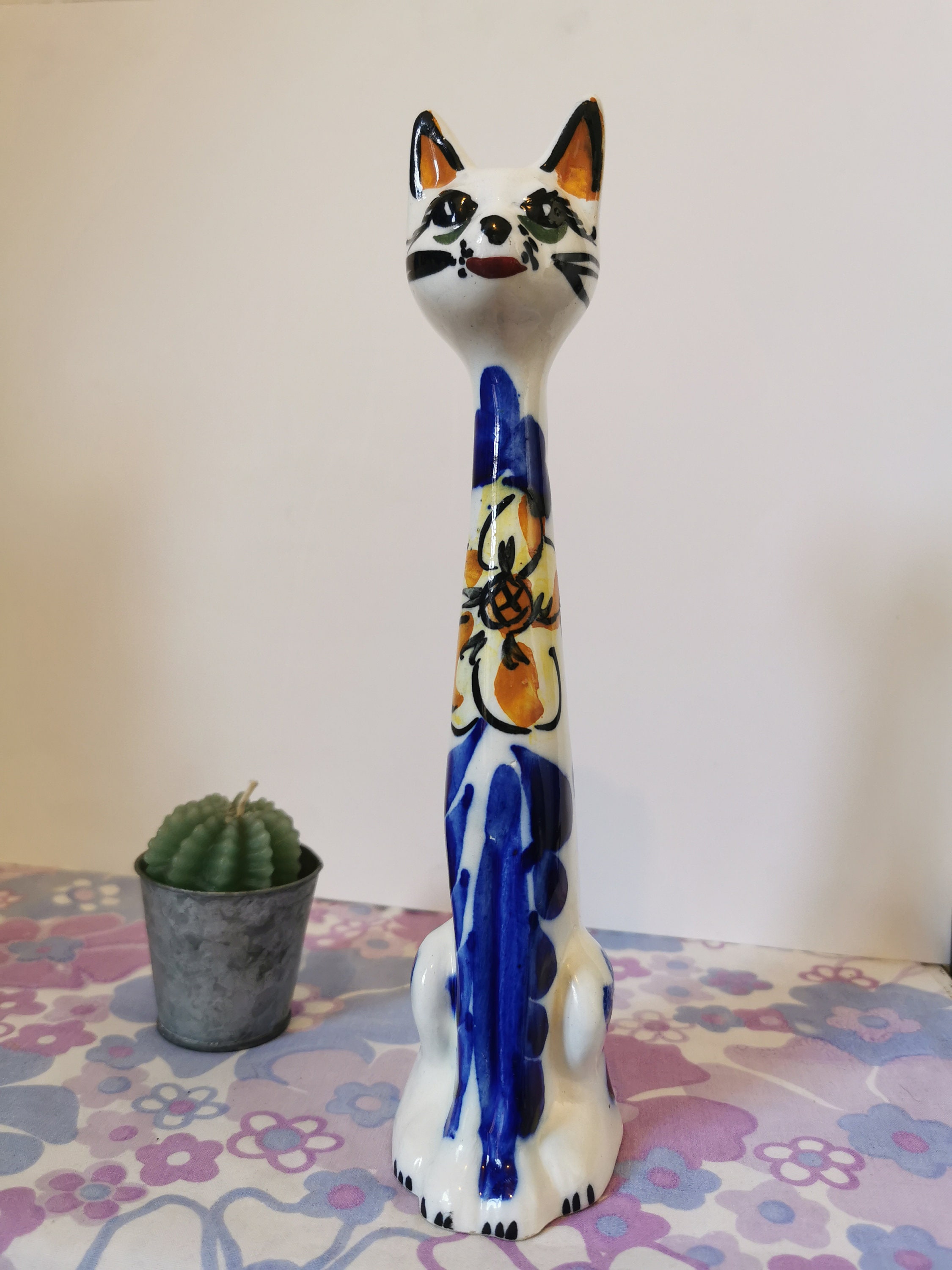 Vintage Midcentury Kitsch Floral Tall Neck Handpainted Cat.tall ...