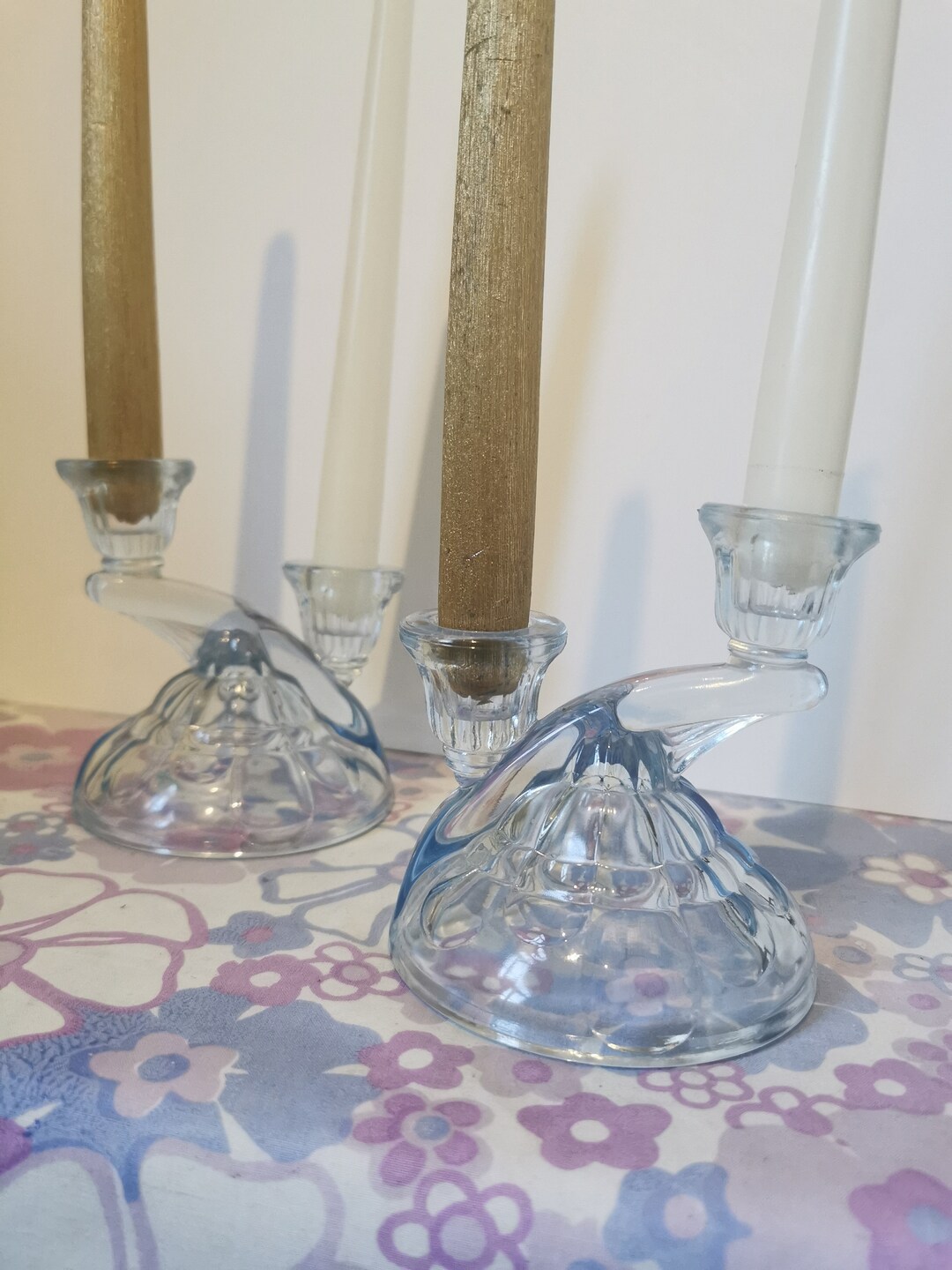 Vintage Art Deco Double Candlestick Holder Pair. Pale Blue - Etsy