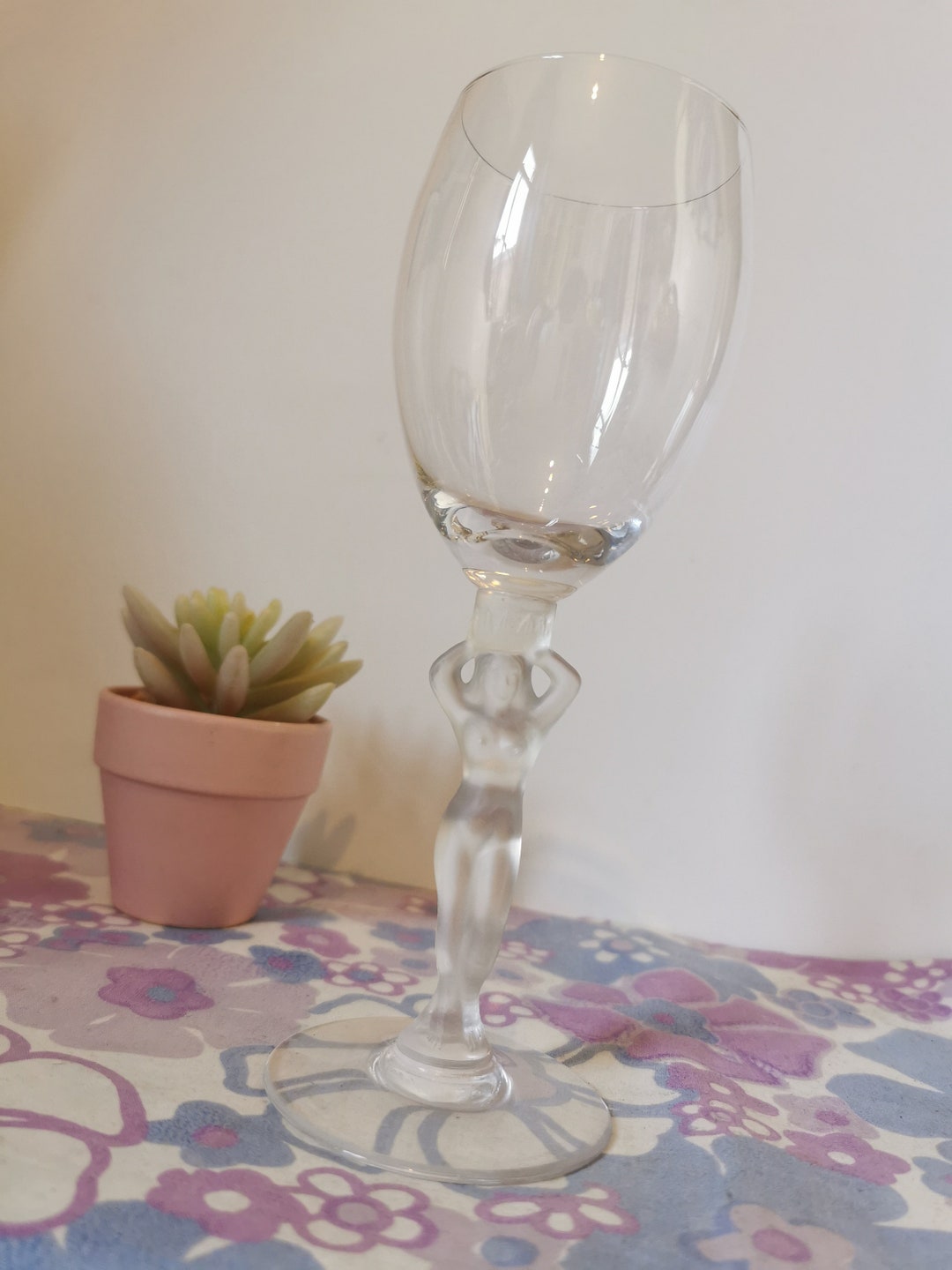 Vintage Bayel Crystal Bacchante Wine Glass. Frosted Glass Stem Claret ...