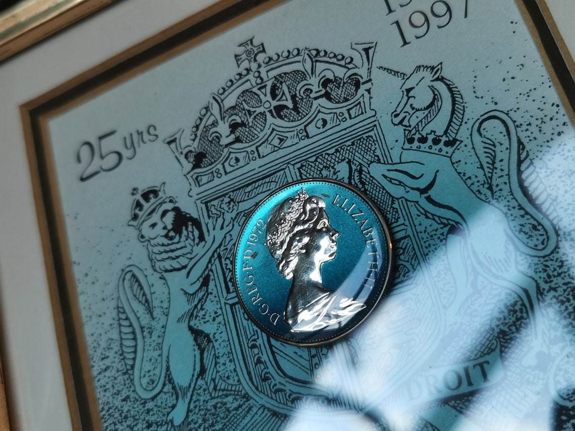 Vintage Enamelled Coin in Wooden Frame. Framed Enamel English Stirling ...