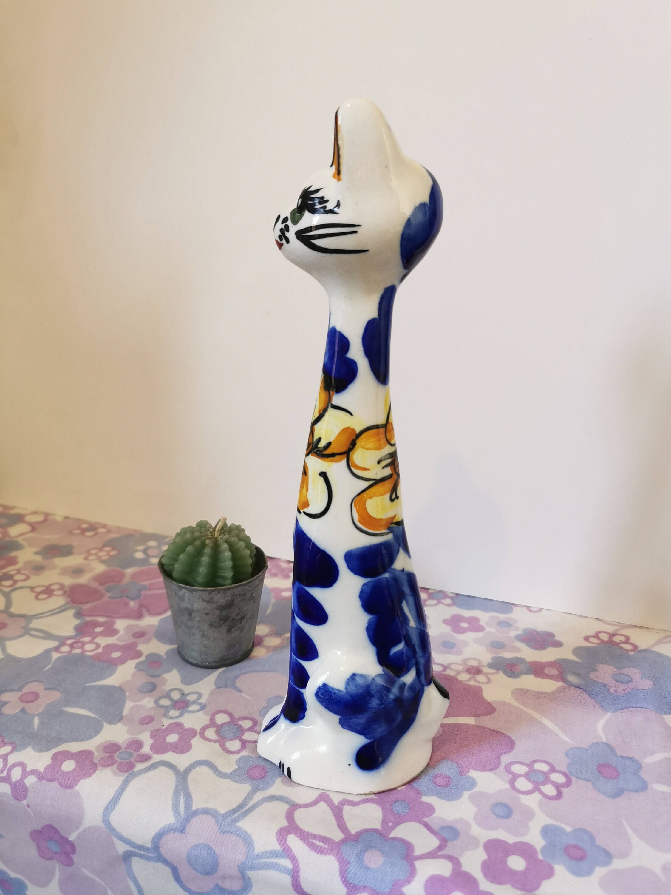 Vintage Midcentury Kitsch Floral Tall Neck Handpainted Cat.tall ...