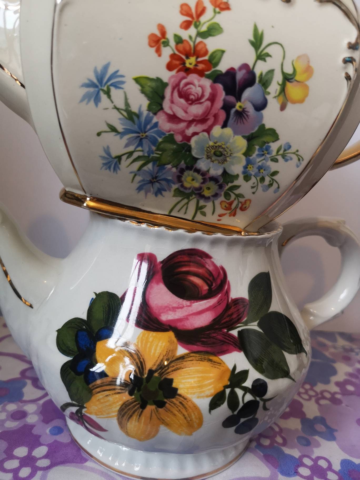 Vintage floral teapots. Sadler cube teapot and ellgreave | Etsy