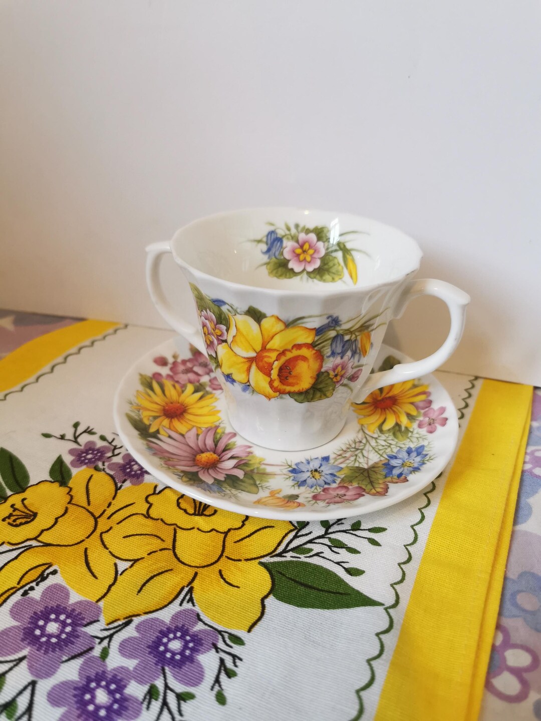 Vintage Duchess Fine Bone China Spring Flowers Twin Handle Teacup ...