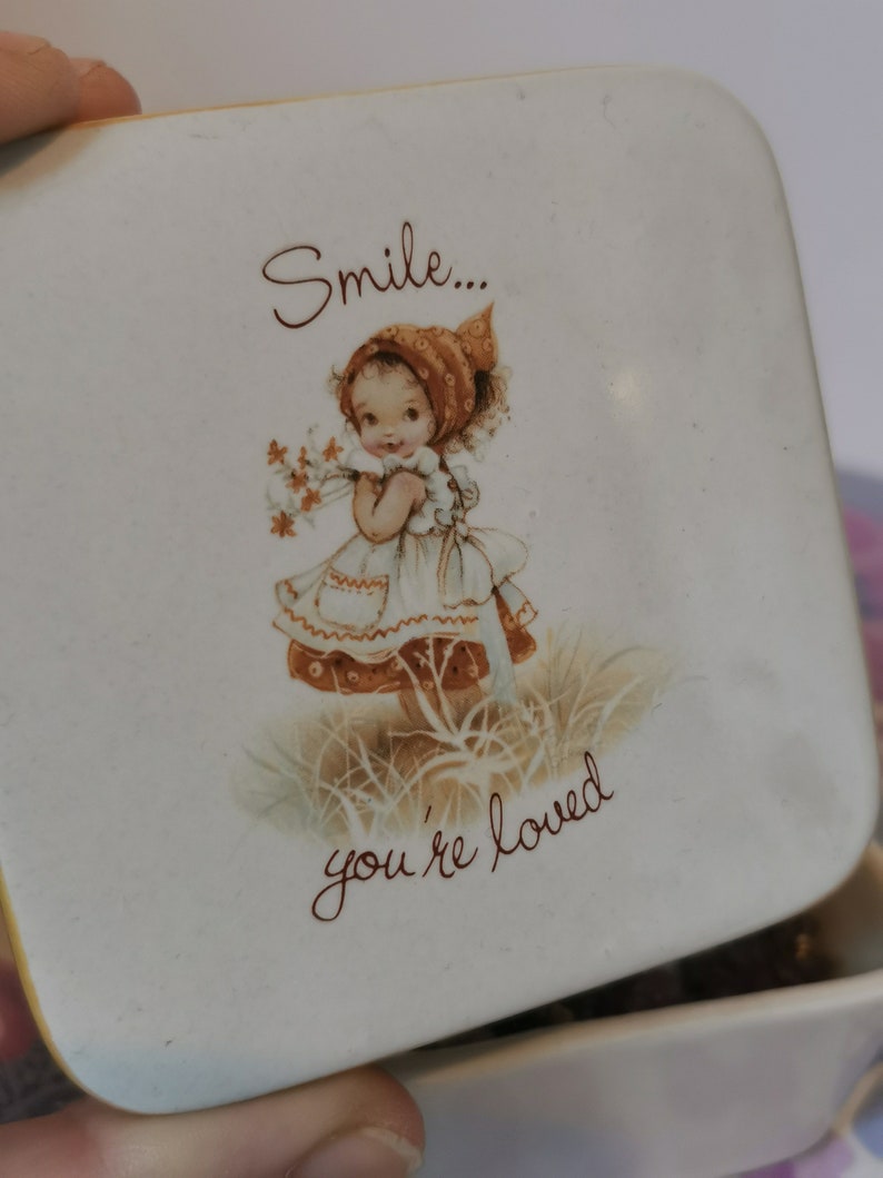 Vintage Gretchen Stoneware Trinket Box. Smile You're Loved Ceramic Pot ...