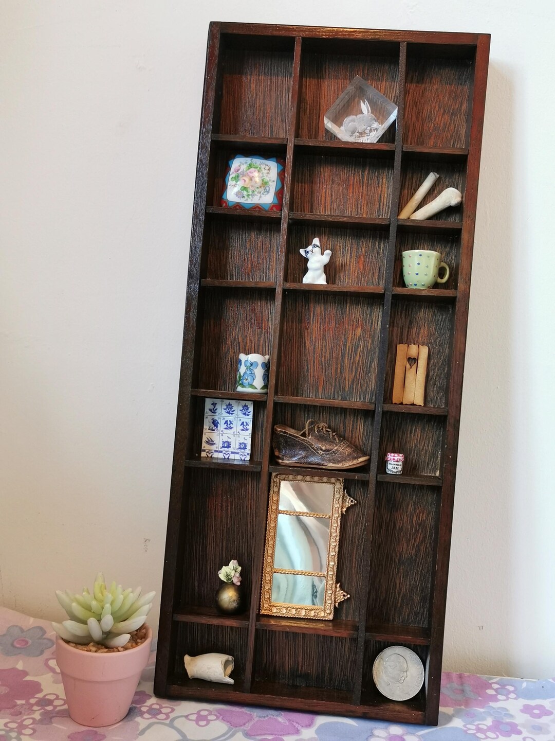Vintage Wooden Display Holder With Mini Curios Included. Knick Knack ...