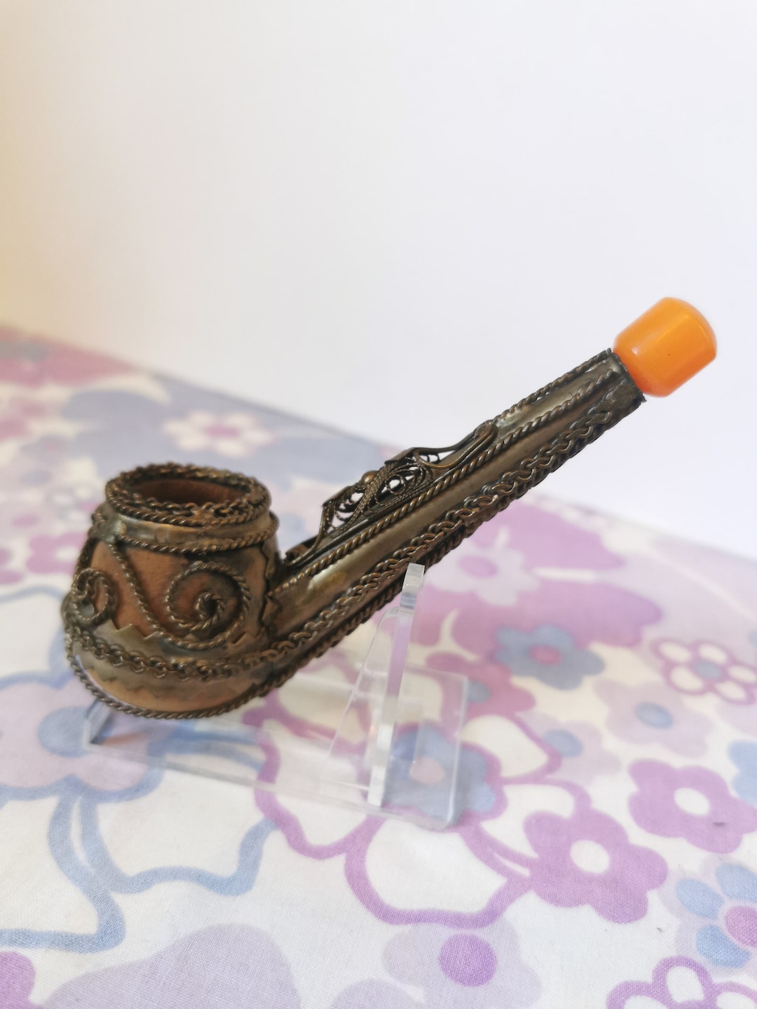 Vintage Filigree Tobacco Pipe. Ornate Wooden Smoking Pipe. Wooden and ...