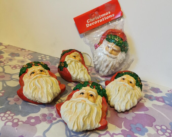 Vintage Plastic Blow Mold Santa Head Tree Ornaments. Victorian Style ...