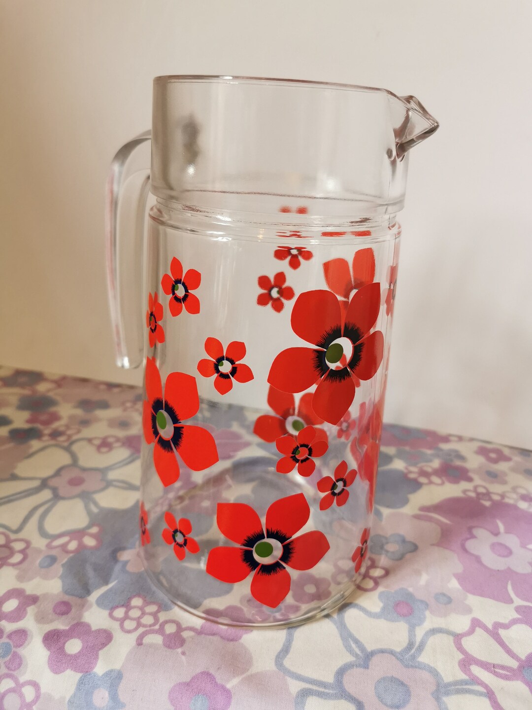 Vintage French Glass Pitcher/jug. Outdoors Summer, Juice, Squash ...