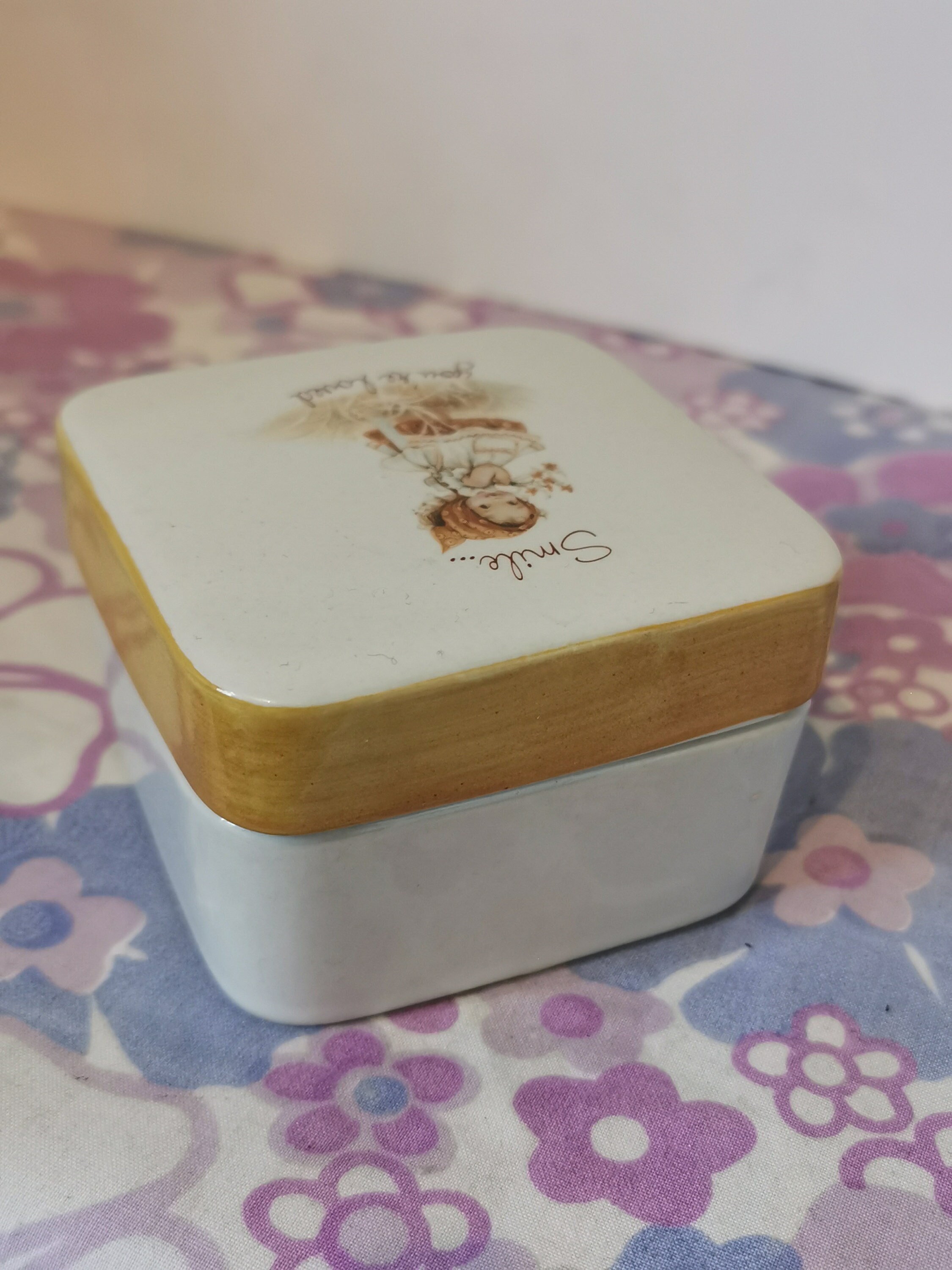 Vintage Gretchen Stoneware Trinket Box. Smile You're Loved Ceramic Pot ...