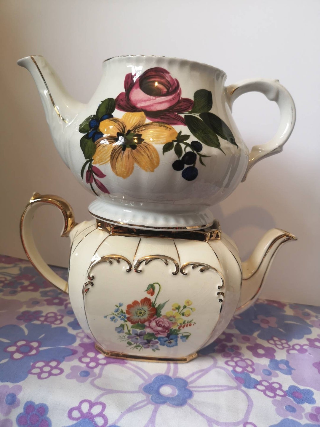 Vintage Floral Teapots. Sadler Cube Teapot and Ellgreave - Etsy UK
