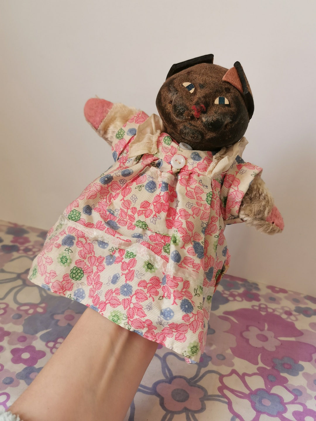 Vintage Handmade Clay Head Cat Hand Puppet. Rare, Cute, Kitty Cat Hand ...