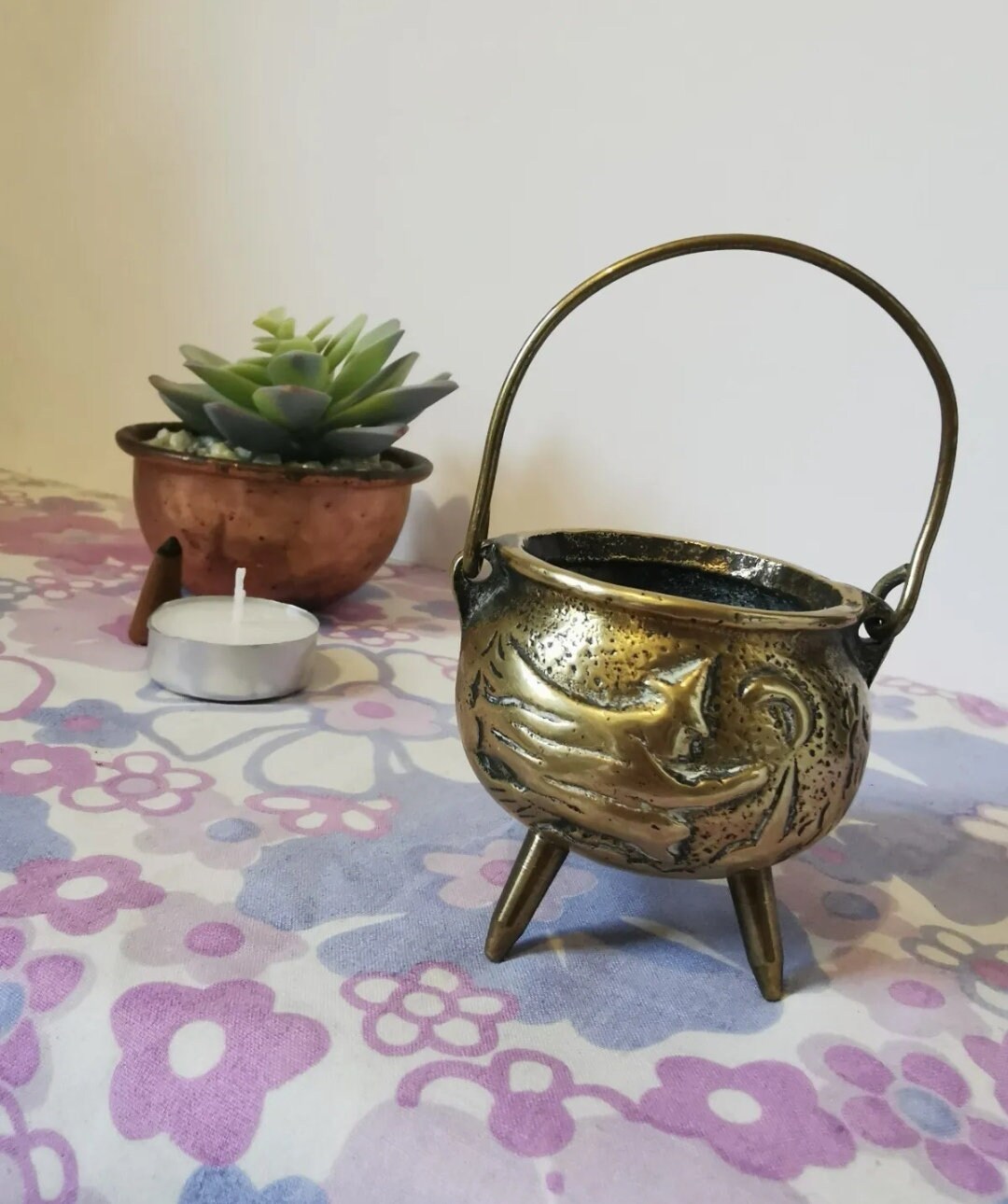 Vintage Brass Cauldron With Handle. Small, Witch, Halloween, Altar ...