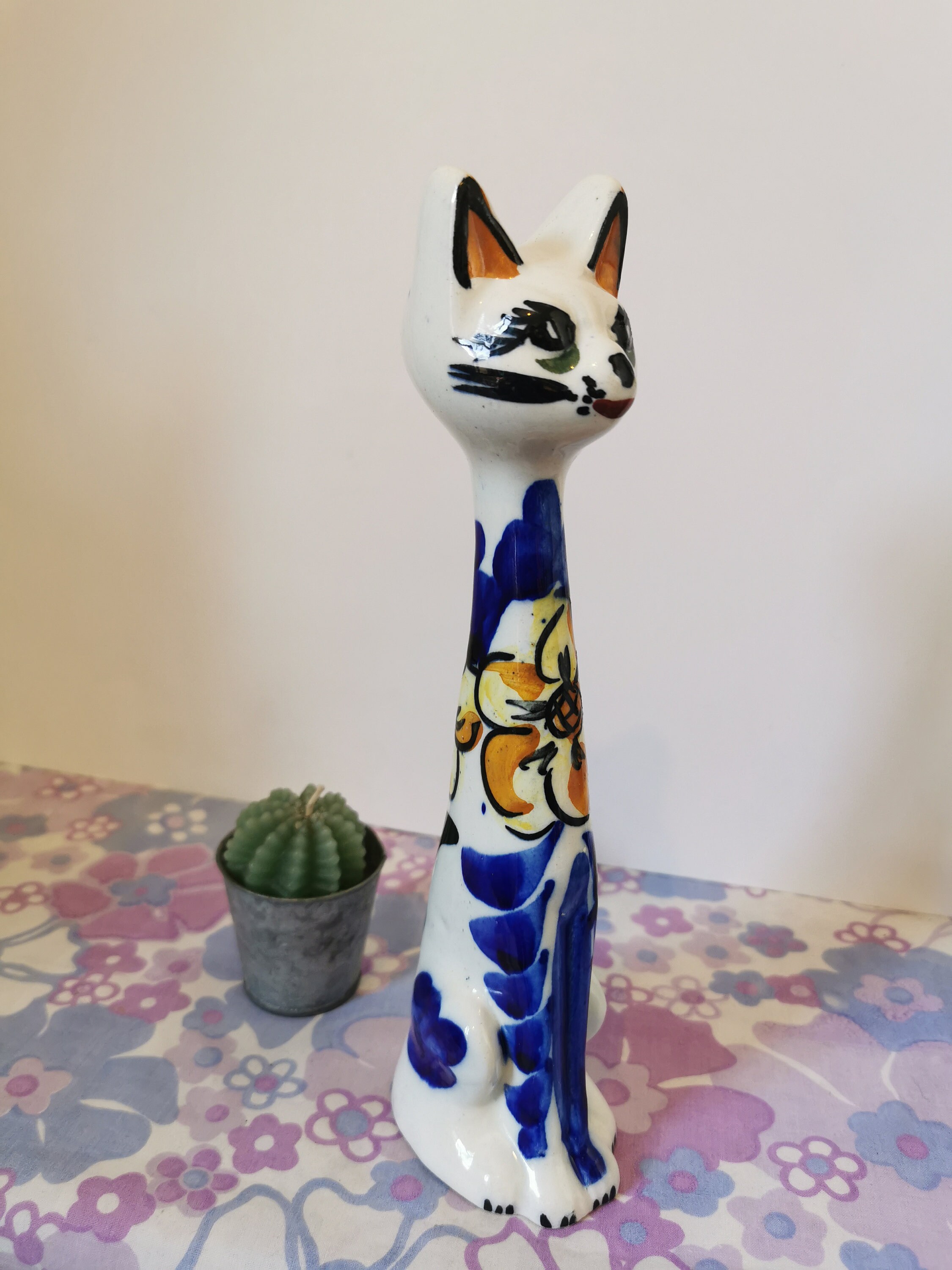 Vintage Midcentury Kitsch Floral Tall Neck Handpainted Cat.tall ...