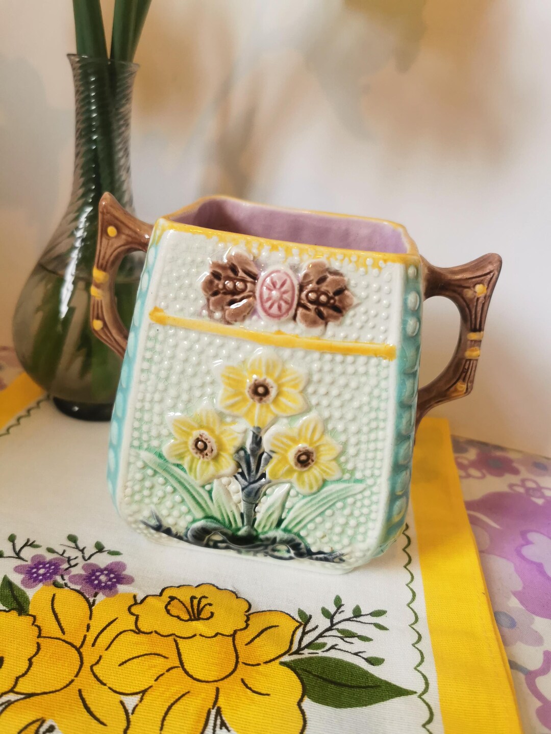 Antique Majolica Jonquil Daffodil Sugar Bowl. 19th Century Aesthetic ...