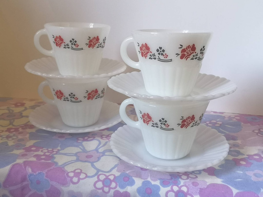 Vintage Termocrisa Mexico Opaque Milk Glass Teacup and Saucer Set With ...