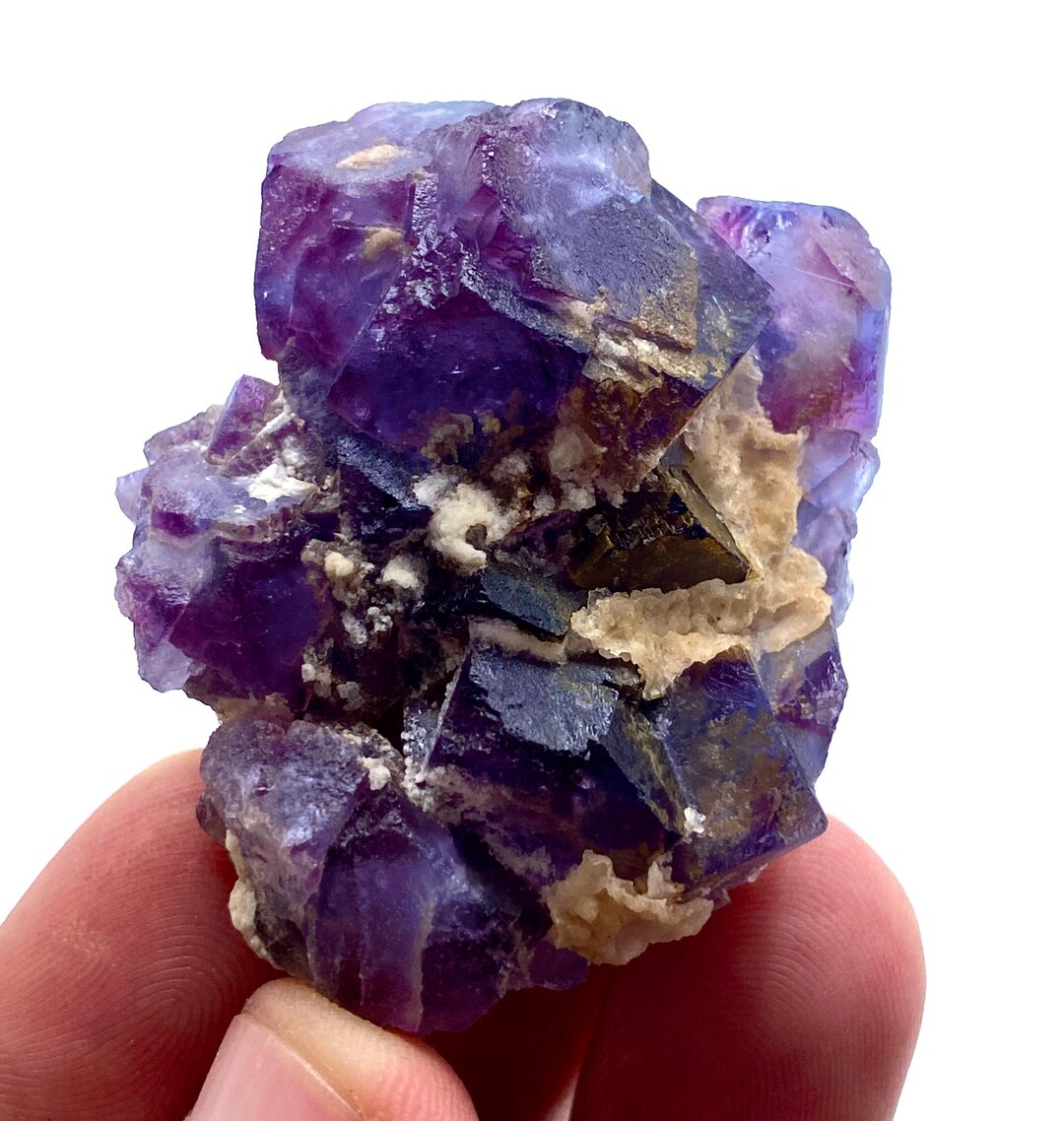 Fluorite With Calcite Specimen - Multi Color 65.33g Natural Crystal ...
