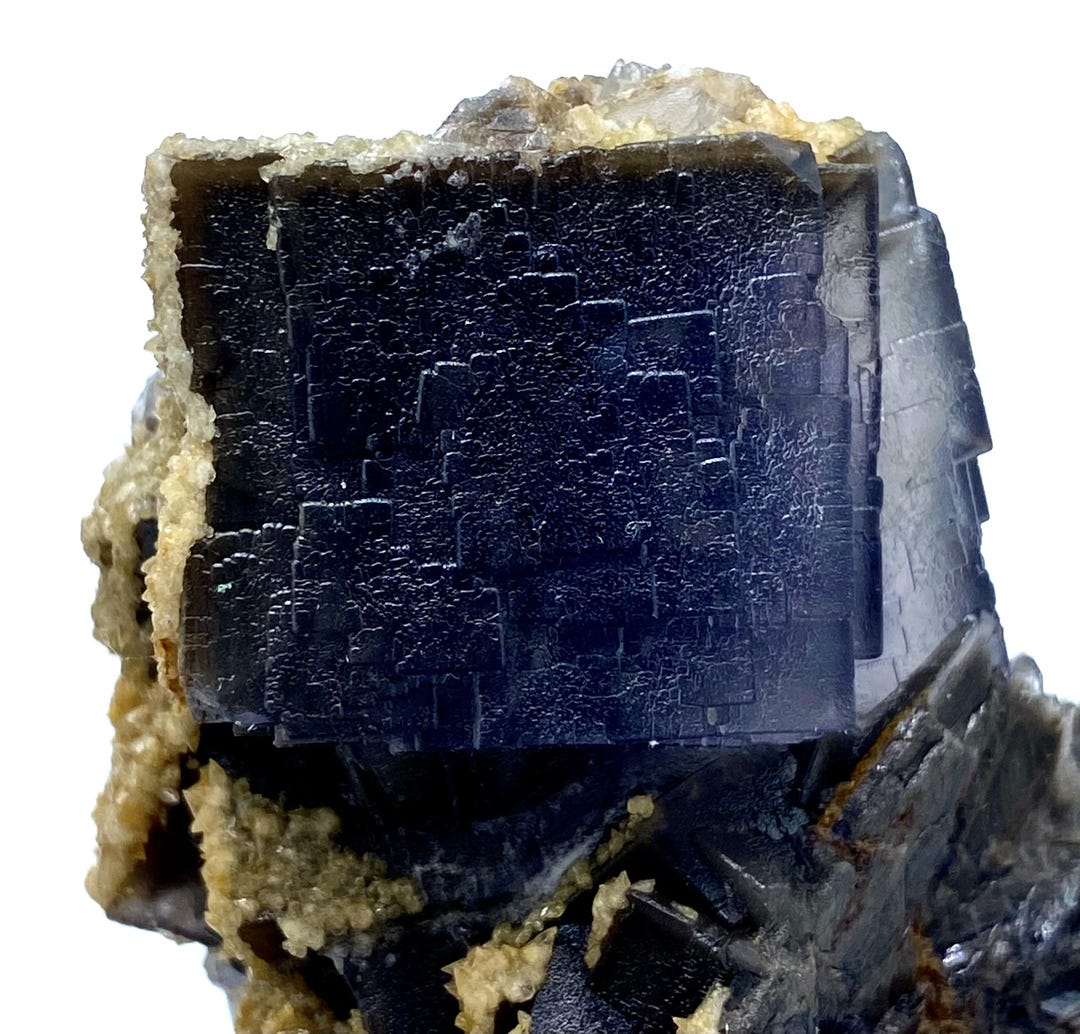 357 Gram Extraordinary Dark Blue Cubic Fluorite With Calcite Specimen ...