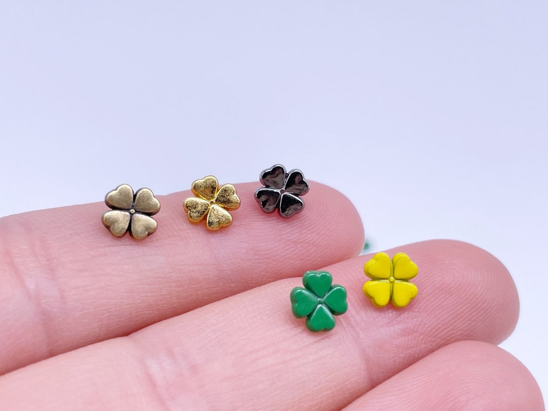 B064 Four Leaf Lucky Clover 6mm Buttons Shank Buttons Micro Mini ...
