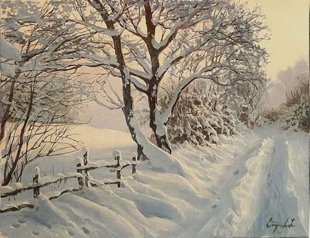 Winter Road,original Winter Road Oil Painting on Stretched Canvas - Etsy