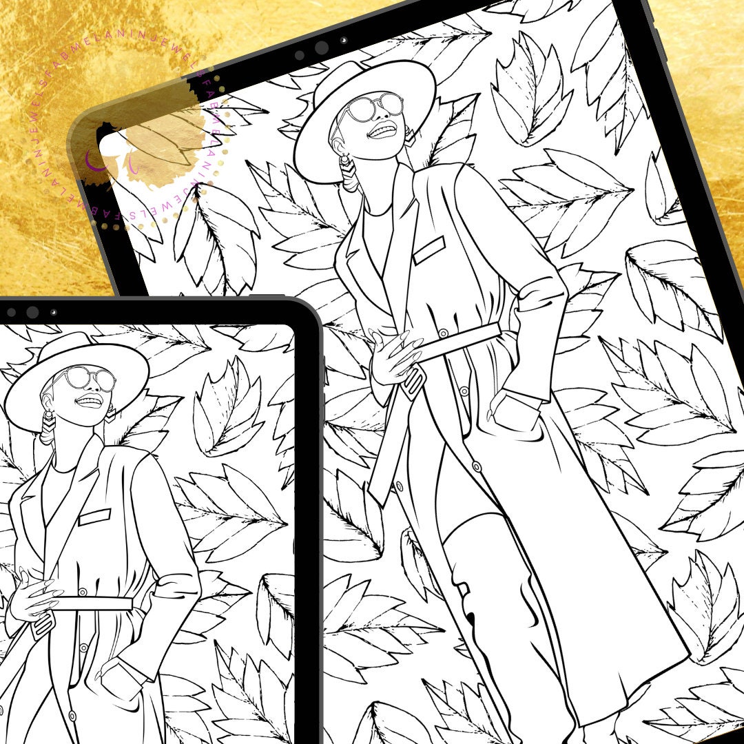Jennifer FALL FAB Adult Coloring Book Page Black Women - Etsy