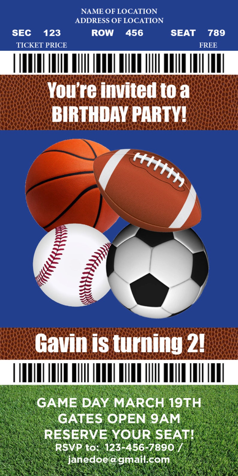 Sports Birthday Party / Sports Ticket Invitation | Etsy