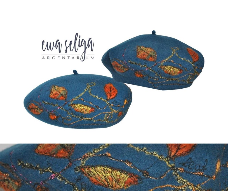 Felt Beret With Floral Pattern - Etsy