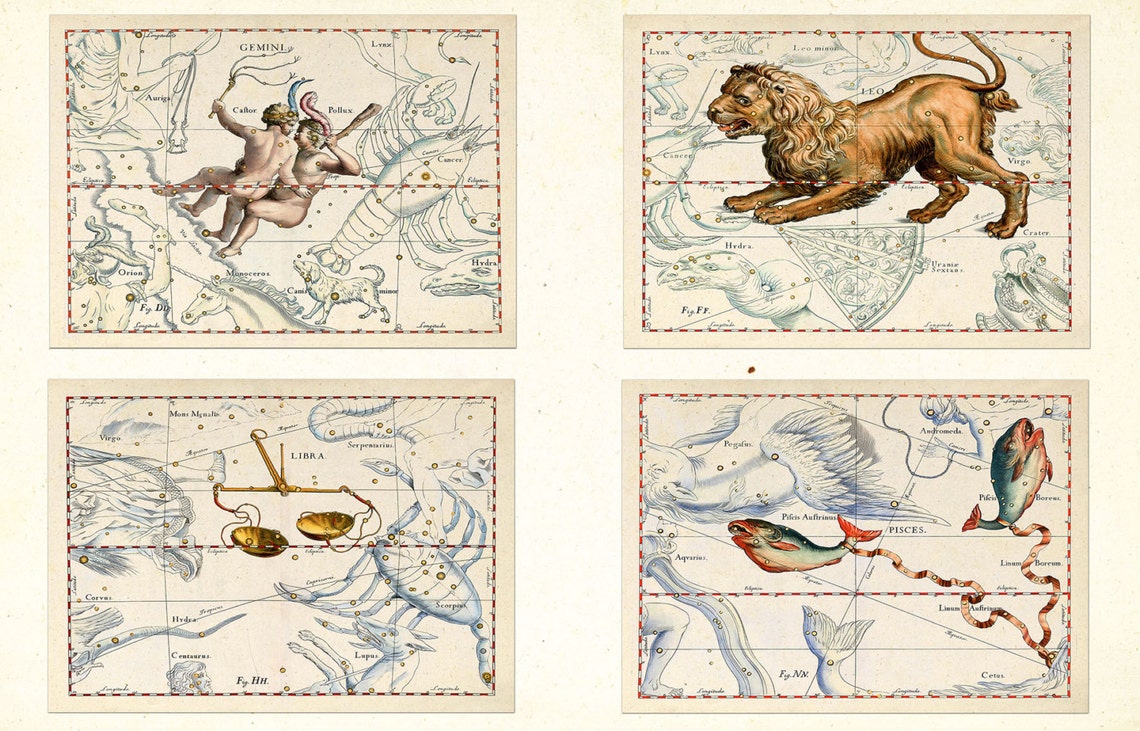 All 12 Zodiac Signs High-res Old Vintage Astrological Art - Etsy