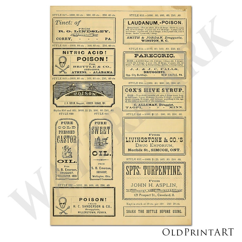 Old Labels From the 1800's General Store Drugstore - Etsy Ireland